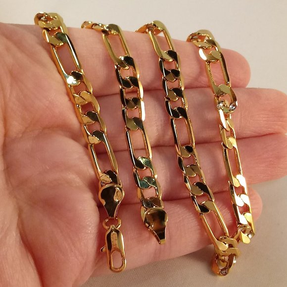 Accessories | Mens Long 18k Gold Filled Figaro Chain Link Necklace 24 ...